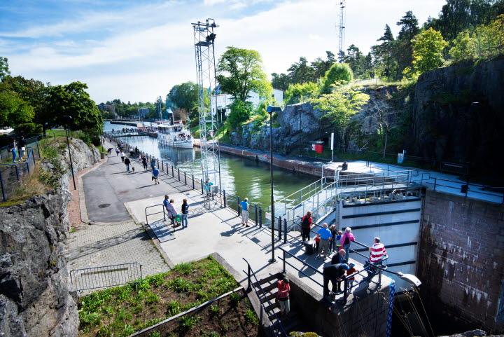 Slussområdet i Trollhätte Kanalpark